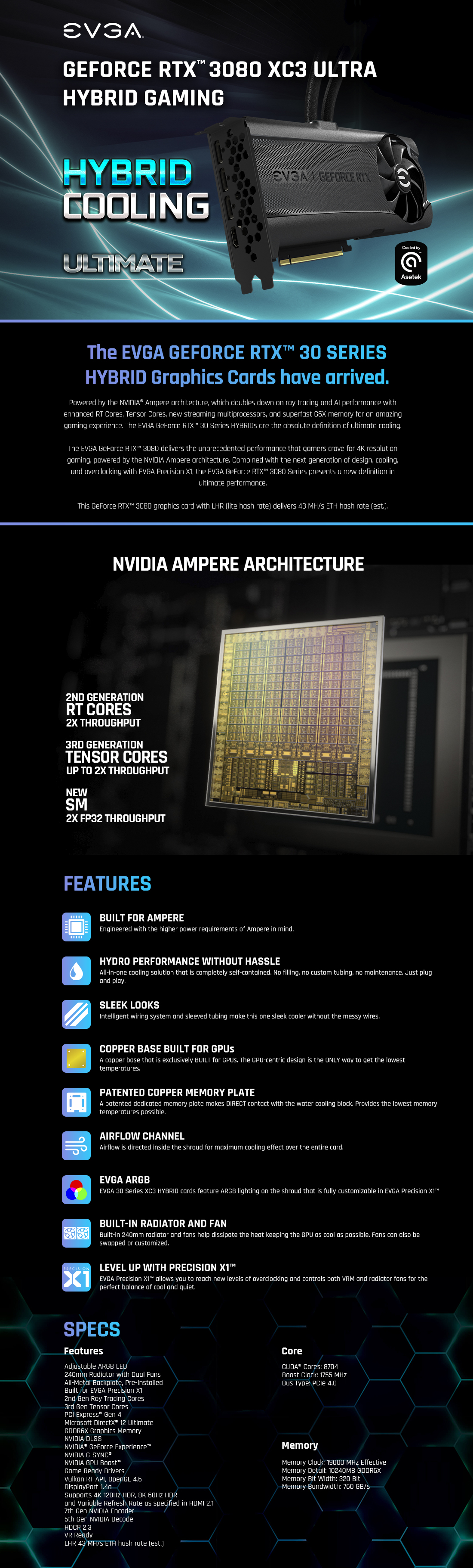 EVGA - Products - EVGA GeForce RTX 3080 XC3 ULTRA HYBRID GAMING, 10G-P5 ...